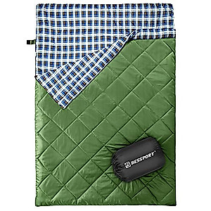 Bessport Double Sleeping Bag, 2 Person Sleeping Bags for Adults Backpacking, Lightweight and Water Repellent for 6 Season Camping, Hiking and Outdoor