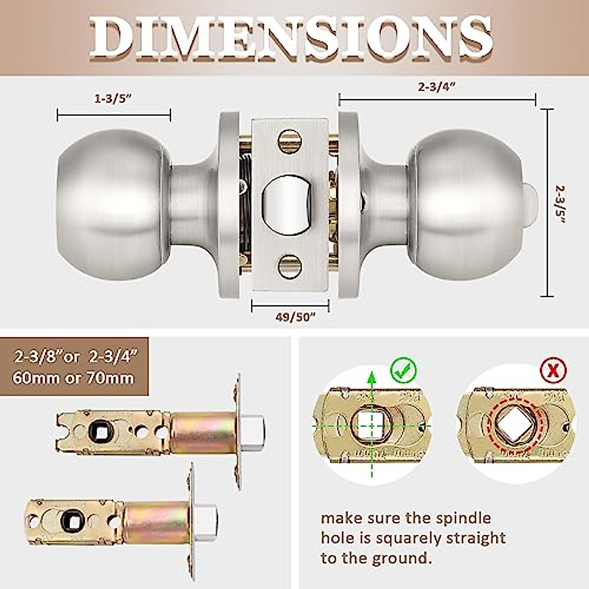 Probrico（10 Pack Entry Door Knob Keyed Alike,Satin Nickel Finish Door Lock Handle,Entry Door Lock/Ball Door knobs with Lock and Same Key,Entrance Knob[Lock with 3 Combo Keys] for Office or Front Door