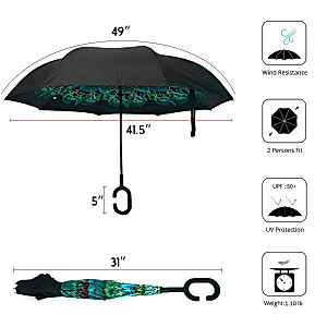 Parquet Peacock Double Layer Inverted Umbrellas - C Shaped Handle Reverse Folding Windproof Umbrella for Men and Women