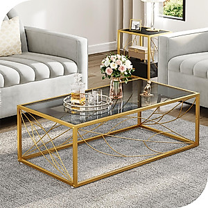DWVO 48 Inch Marble Pattern Slate Coffee Table Modern Rectangle White and Gold Coffee Tables for Living Room