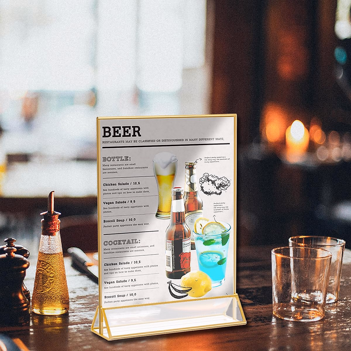 Cashger 8.5X11 Clear Sign Holder, Wedding Table Sign Double Sided Holder, Set of 6 Clear Acrylic Frames with Gold Border for Menus, Numbers, and Decor