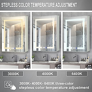 ExBrite Led Medicine Cabinets for Bathroom with Mirror,24x30 Inch,Surface Or Recessed Medicine Cabinet,Frameless Mirror Medicine Cabinet Wall Mounted,Defog,Dimming(Left Opening Door)