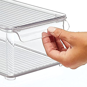mDesign Slim Plastic Food Storage Container Bin with Lid and Front Handle for Kitchen, Pantry, Cabinet, Fridge and Freezer - Organizer for Snacks, Produce, Vegetables, Pasta, Drinks - 2 Pack - Clear