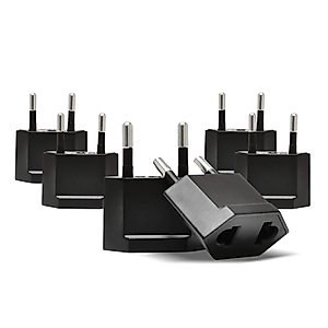 Ceptics European Plug Adapter Type C Power Adaptor, Convert from America Type A USA to EU Europe Asia Italy Plug Outlet Adapters Adaptor (6 Pack) (6PK-AE)