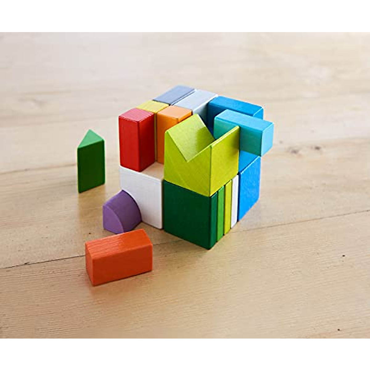 HABA Chromatix Wooden Blocks - 19 Piece Building Block Set - for Children Ages 3+