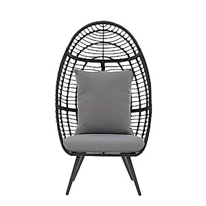 Patiorama Wicker Egg Chair Outdoor Indoor, Rattan Lounge Chair for Outside w/Legs Cushion, Basket Wicker Chair for Bedroom Living Room Front Porch Backyard Garden 350 lbs Capacity (Grey)
