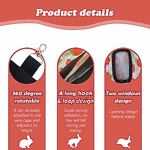 YOLAGGOY Small Animal Hay Feeder, 2 Holes Hanging Rabbit Hay Feeder Bag for Rabbit Small Animal Chinchilla with 1 Grind Teeth Stone(Strawberry)