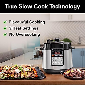 Hamilton Beach 6 Qt Pressure Cooker with Unique Steam Release Button True Slow Cook Technology, Rice, Sauté, Egg and More, 10 Preset Programs (34502), Stainless Steel