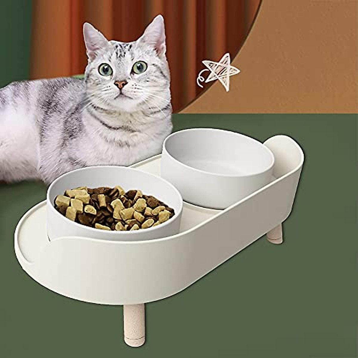 Cat Food Bowls, Elevated Ceramics Dog Cat Bowls Stand with No-Spill Design,3 Adjustable Heights Anti Vomiting Cat Water Bowl,5 inches Raised Bowl for Medium and Small Size Dog Cats