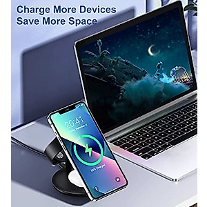 3 in 1 Magnetic Wireless Charging Station for iPhone 14/13/12, 15W Fast Wireless Mag-Safe Charger Stand with QC3.0 Adapter, for iPhone 14 13 12 Pro Max/Pro/Mini,Apple Watch 7/SE/6/5/4/3/2, AirPods Pro
