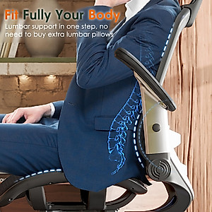 GABRYLLY Ergonomic Mesh Office Chair, High Back Desk Chair - Adjustable Headrest with Flip-Up Arms, Tilt Function, Lumbar Support and PU Wheels, Swivel Computer Task Chair