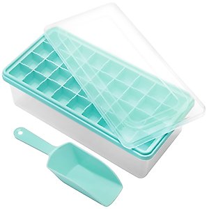 Food-grade Silicone Ice Cube Tray with Lid and Storage Bin for Freezer, Easy-Release 36 Small Nugget Ice Tray with Spill-Resistant Cover&Bucket, Flexible Ice Cube Molds with Ice Container, Scoop Cover