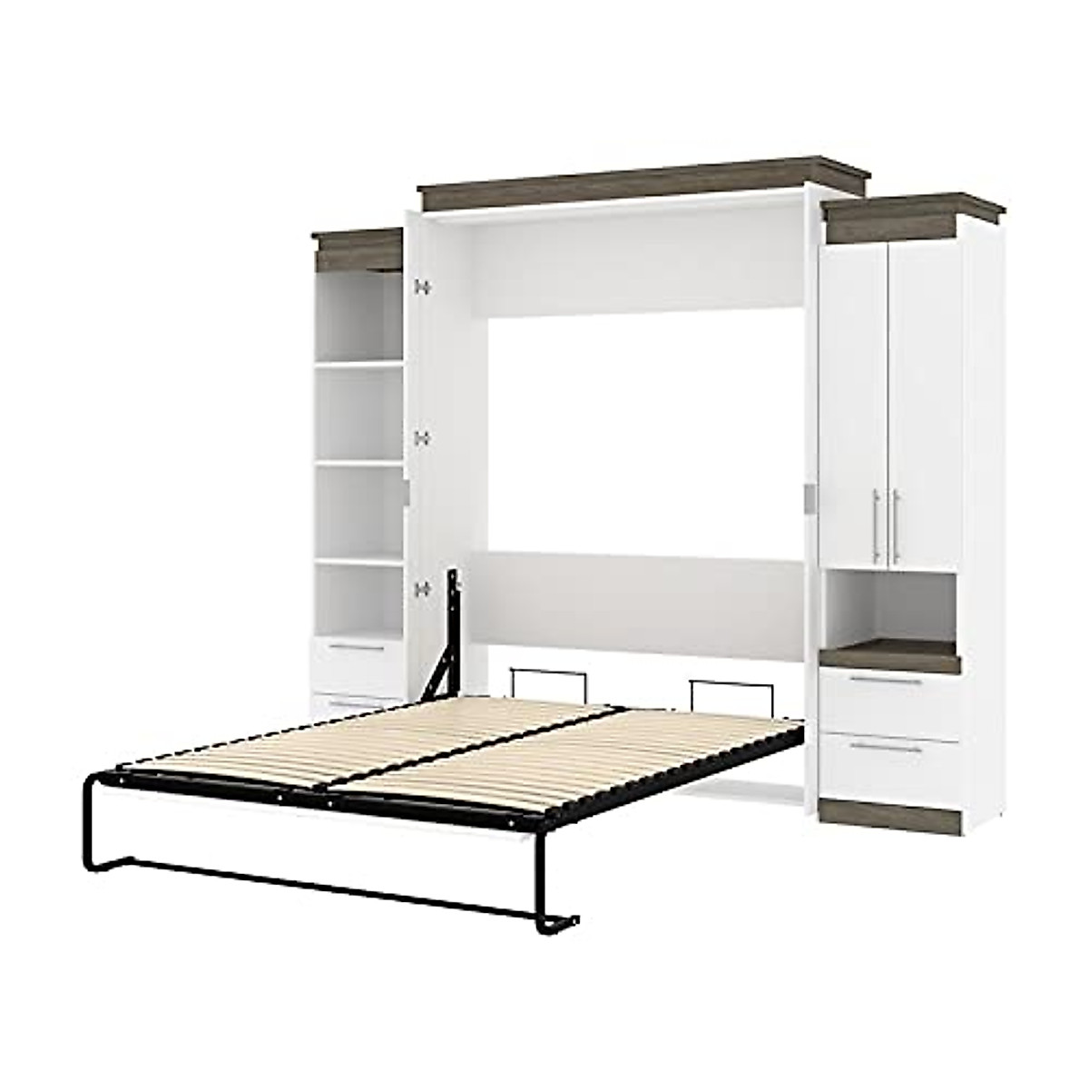 Atlin Designs 104" Queen Murphy Bed and Narrow Storage with Drawers in White