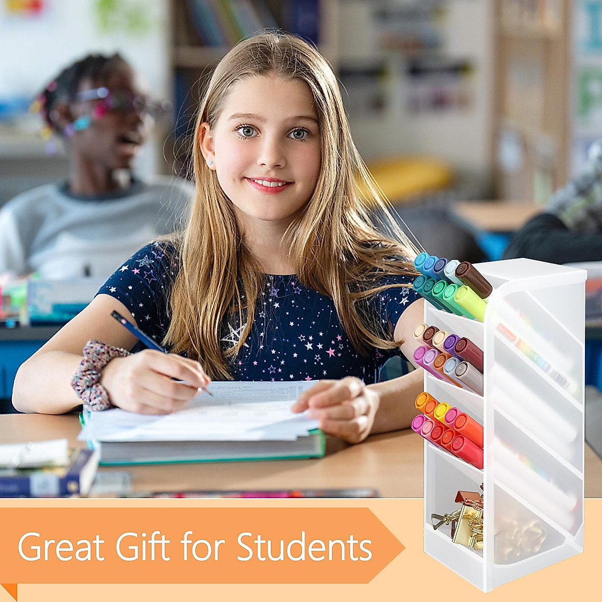 FYY Office Desk Organizers,Pen Holder,Pen Organizer Storage-2Pcs Desk Caddy Organizer with 4 Compartments for Office, School, Home-L-Clear