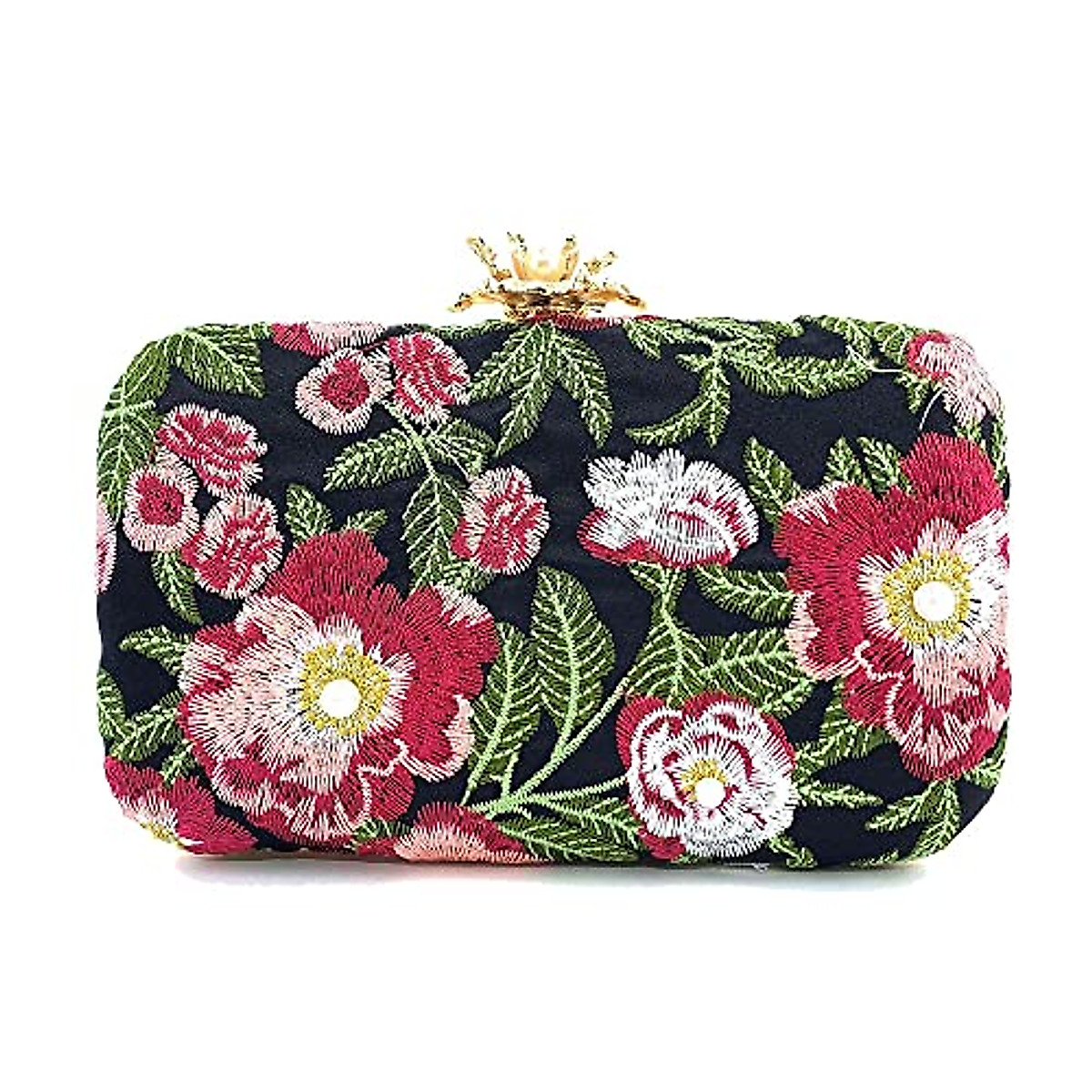 7.8'' Evening Clutch Bag with Removable Chain and Hand Hoop Vintage Handmade Embroidery Floral Handbag Purse for Women