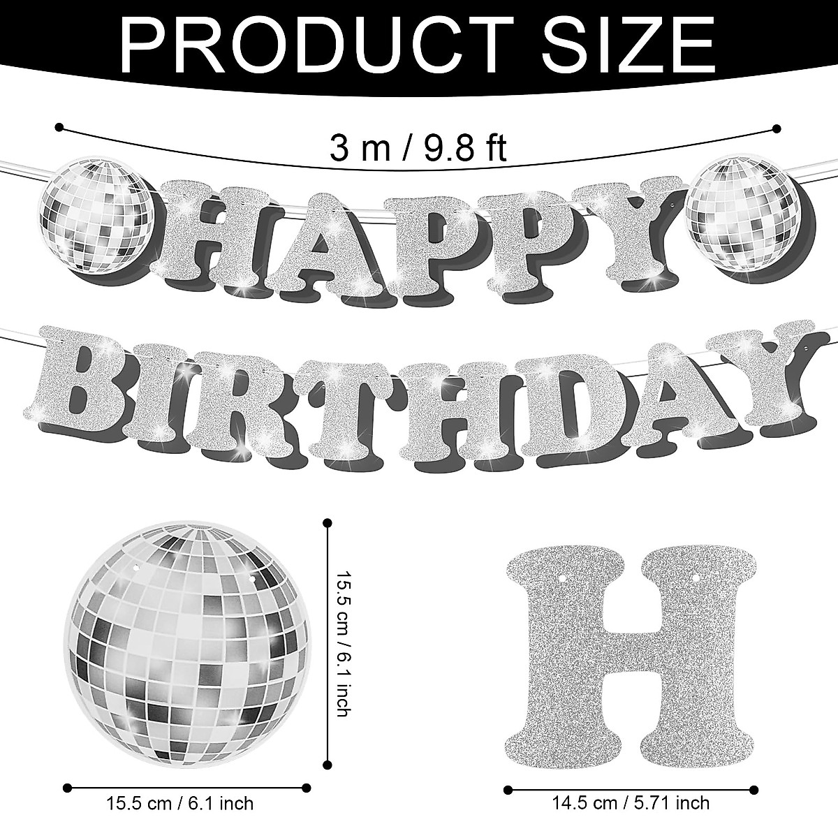 Disco Ball Happy Birthday Banner, Disco Birthday Party Decorations Small Happy Birthday Banner Birthday Party Supplies for 70s 80s Hippie Baby Shower