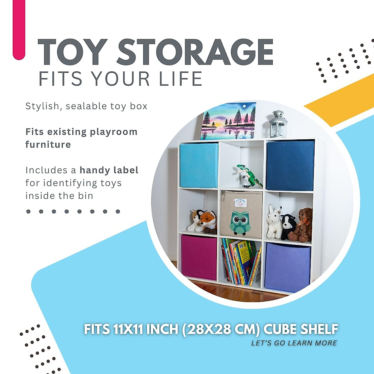 Let's Go Learn More Toy Storage Box with Play Mat for Kids | Toy organizer and storage bin with foldable play mat for building bricks, magnets, blocks, little cars, dolls
