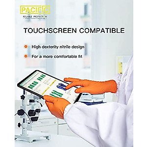 PACIFIC PPE Strength Nitrile Industrial Orange Gloves, 8 Mil, Diamond Texture Disposable Heavy-Duty, Powder Free, Large, 100 Count