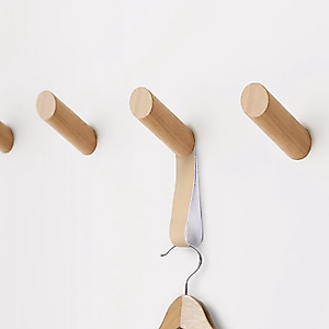 evory 5 Pack Wood Wall Hooks, Rustic Wooden Coat Hooks Wall Mount, No Damage Adhesive Hat Hooks for Wall, Decorative Coat Rack Hangers for Hanging Clothes Towels Guitar Backpacks Purses