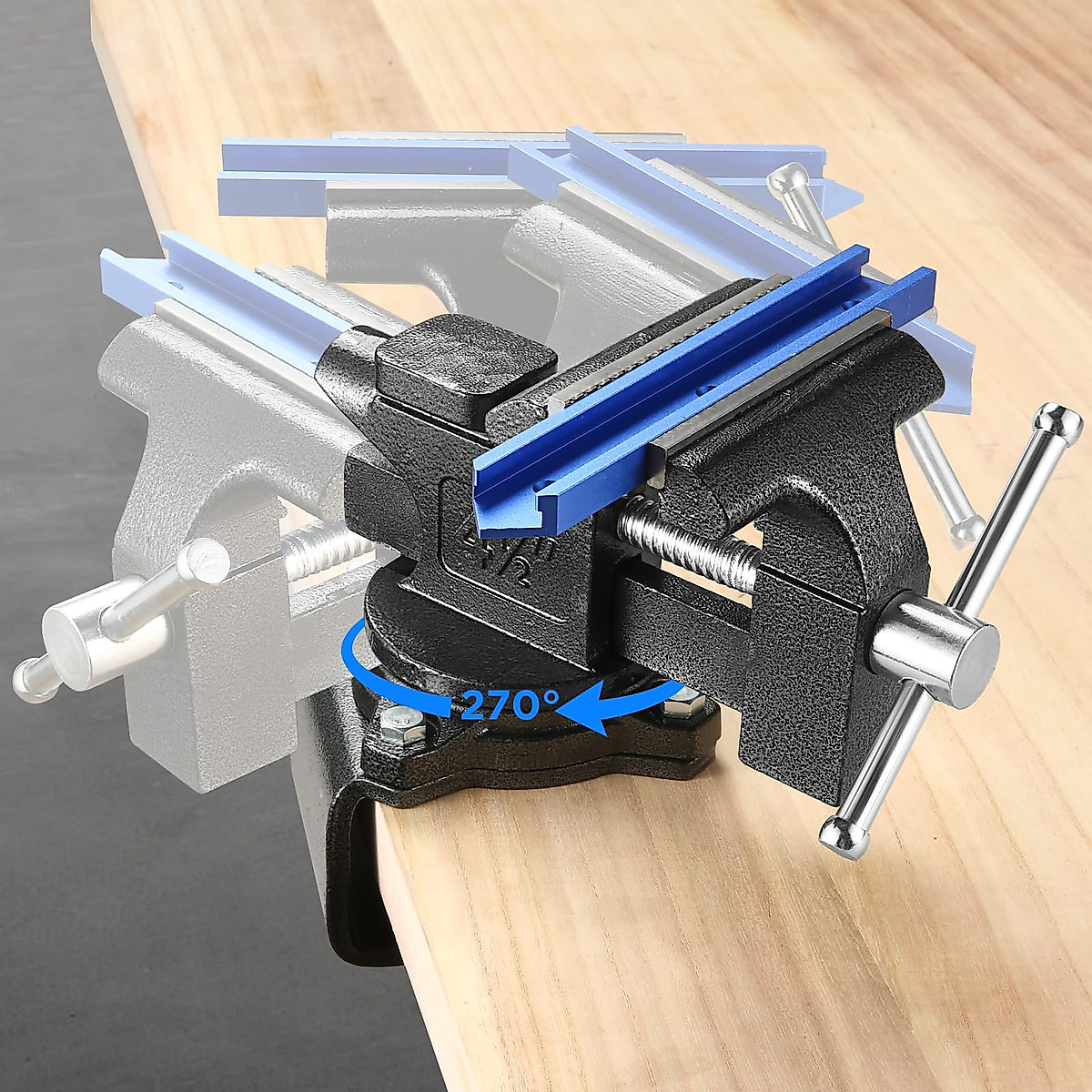 Bench Vise, 4-1/2" Table Vise For Workbench,2-in-1 Multi-Purpose Heavy Duty Bench Vice With Multifunctional Soft Jaws, 270° Swivel Base Home Vise for Woodworking,Home Workshop,Welding and DIY