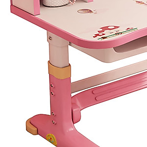 Kids Desk and Chair Set, Height Adjustable Children Study Desk, Golden Distance Preventing Myopia Design, Children Study Desk with Spacious Storage Drawer for Girls School Home Study Tool (Pink 1)
