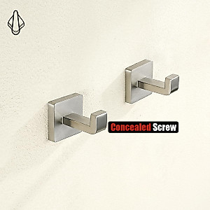 JQK Bathroom Towel Hook Brushed, Coat Robe Clothes Bath Wall Hooks for Kitchen Garage SUS 304 Stainless Steel Thick 0.8mm, 2 Pack Brushed Steel, TH250-BN-P2