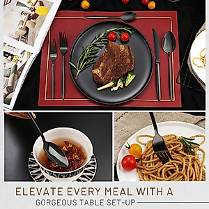 PUREAIN Silverware Set, 40 Pieces Flatware Set for 8, Anti-rust Stainless Steel Cutlery Set Including Fork Spoon and Knife, Dishwasher Safe, Black