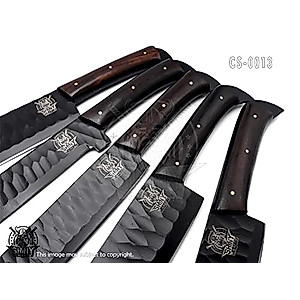 SHINY CRAFTS | Handmade Forged Black Coated Kitchen Knife Set with Wangi wood handle and Damascus Steel Blade, Chef’s Knives set with Leather Pouch Roll and Razor-Sharp Blade (CS-13)