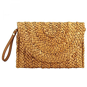 Summer Straw Clutch Envelope Woven Shoulder Bag Crossbody Handbag Purse Wallet for Women (Coffee color)
