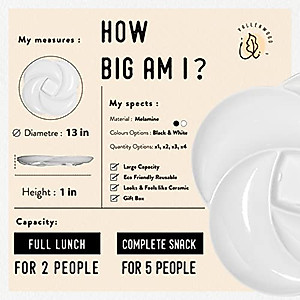 1 Ecology Reusable Non Disposable White Veggie Tray for Partys. 13 in, Unbreakable Melamine Not Plastic. Appetizer Sectioned Platter. Vegetables and Fruits. Chip and Dip Serving Dish for entertaining.