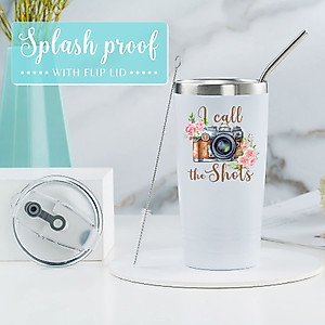 Onebttl Photography Gifts for Photographers for Women, 20oz Stainless Steel Insulated Wine Tumbler Mug with Lid - White