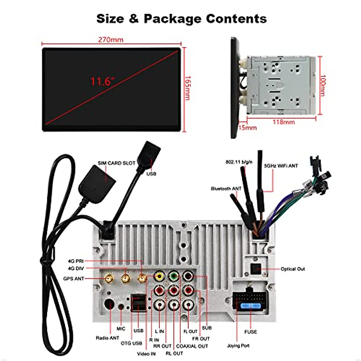 JOYING Carplay Stereo 11.6 Inch Octa Core Double Din Car Stereo Android 10 Navigation Car Stereo With Full-Fit 1920x1080 Screen 8GB+128GB Support Bluetooth 5.1/AM/FM Radio/4G Module/DVR/Back-Up Camera