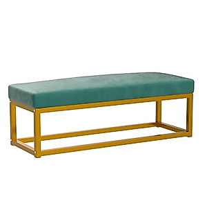 DKLGG Upholstered Ottoman Bench Velvet Shoe Entryway Bedroom Bench, Modern Foot Rest Stools Footstool with Metal Frame, for End of Bed Entry Way, Green