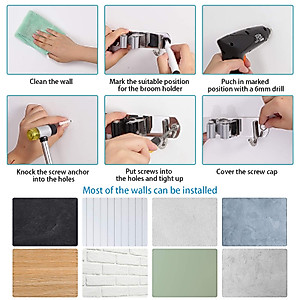 Tidysun Mop and Broom Holder Wall Mounted,Heavy Duty Stainless Mop Holder Wall Mount with 1 Gripper and 2 Hooks,Mop Broom Holder for Kitchen Bathroom Garden Garage 1 Pack(Grey)