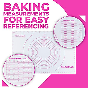 Measurik Extra Large Silicone Pastry Mat - Non-Stick 16''(W)24''(L) Silicone Baking Mat with Temperature and Measurement Table, Reusable Baking Oven Liner Sheet Food Grade and BPA Free