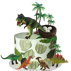 Dinosaur Cake Toppers with Dinosaur Eggs Leaves Trees Cake Decorations for Birthday Party Dinosaur Theme Party