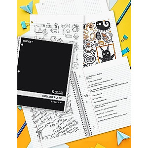 SUNEE Color Will Vary 5 Subject Notebook College Ruled - 200 Sheets, 8.5"x11", 4 Pocket Dividers, 3-Hole Punched Paper
