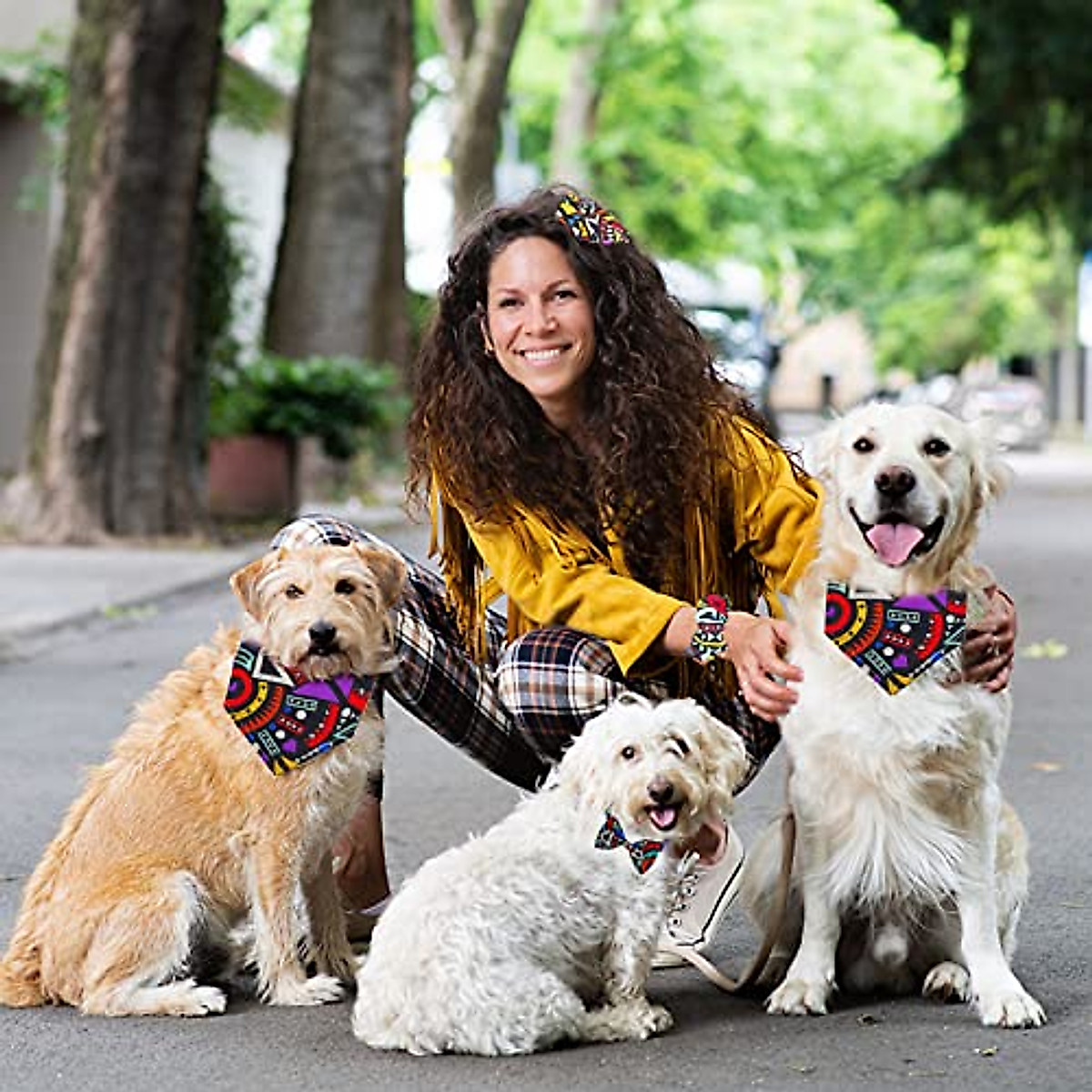 Dog Bandanas for Boy Girl 4PCS Set, Reversible Printing Pet Scarf Cooling Summer Bib Adjustable Accessories Matching Puppy Small Medium Large Dogs Owner Mom