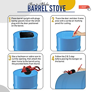 Sonret Barrel Woodstove Kit with Adapter Kit & Burn Barrel Grate – Perfect for 30-55 Gallon Barrel - Barrel Stove Kits - Fire Wood Camp Stove Barrel Stove Kit & Double Barrel Stove Adapter Kit…