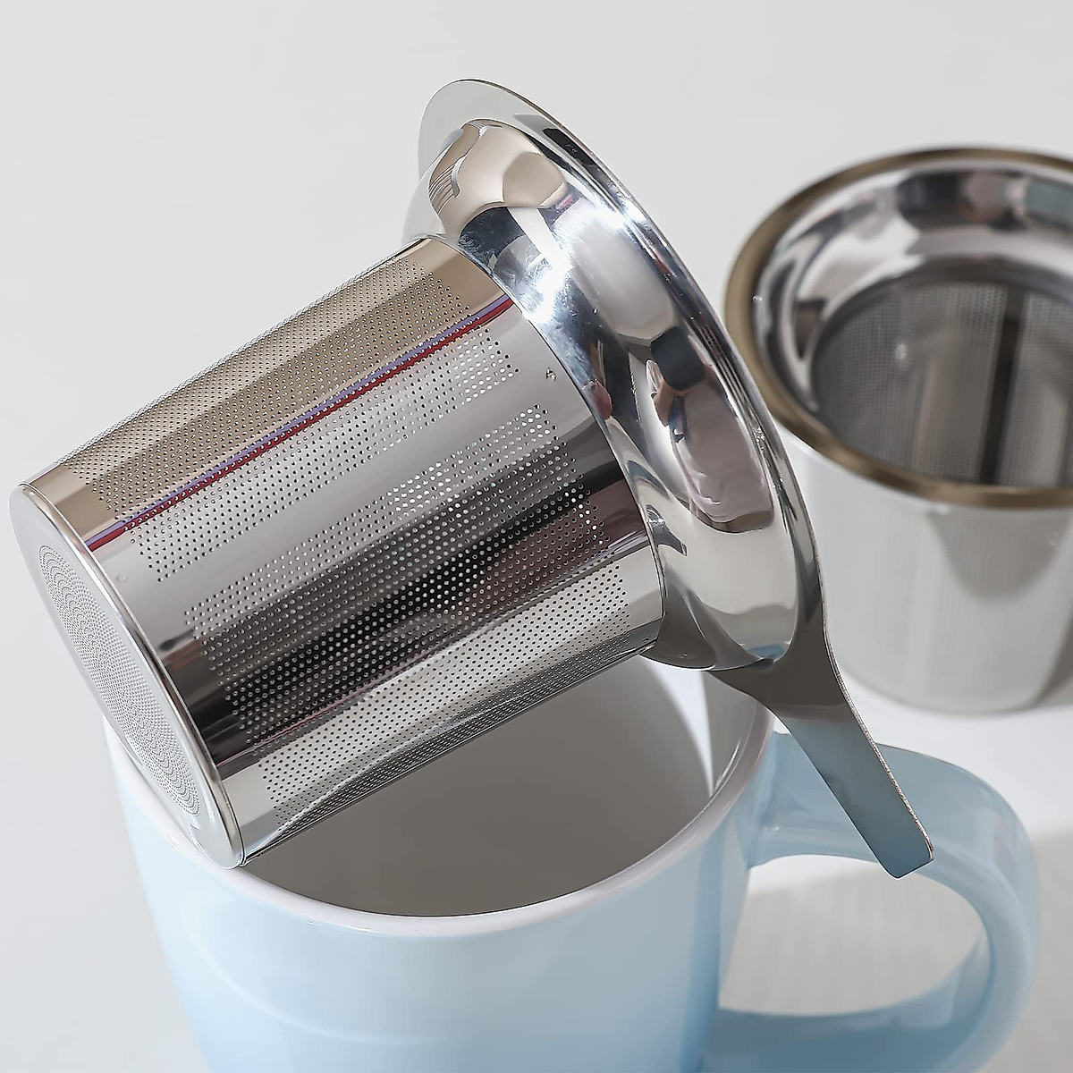 Candiicap Ceramics Tea Cup with Loose Leaf Infuser, Spoon and Lid, 13oz, Large Tea infuser Mug for Tea, Coffee, Milk-Microwave and Dishwasher Safe(13oz,Matte Green)