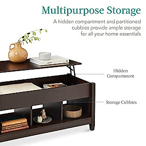 Best Choice Products Lift Top Coffee Table Hidden Storage Coffee Table, Wooden Dining Coffee Table, Accent Table Furniture for Living Room, Display Shelves - Espresso