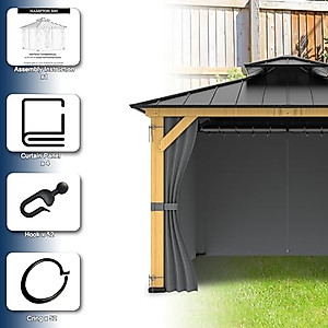 10-ft x 12-ft Gazebo Curtains,Privacy Replacement Sidewall 4-Panel Universal Shade Curtains Set,Protecting Side Walls (Only Curtain)-Grey