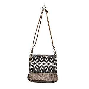 Myra Bag Azure Upcycled Canvas & Cowhide Leather Shoulder Bag S-1266