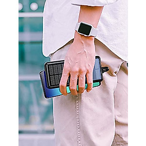 Portable Charger 36800mAh, LENGSUM Power Bank Solar Charger with 2 Output Ports, Built-in 2 Durable Cables, External Battery Pack for Cellphone and Tablet