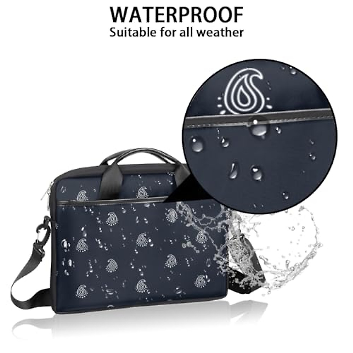 Paisley Water Drops Laptop Computer Bag Waterproof Shoulder Messenger Bag 13-15 inch Durable Laptop Tote Bag with Shoulder Strap Handle Lightweight Crossbody Briefcase