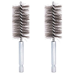 SWZHAI Bore Brush Stainless Steel 2 Pcs, Bore Brush for Drill with 1" Hex Shank Twisted, Round Wire Brush for Power Drill, Cleaner Bore Brush Set for Rust, Cleaning Tubes