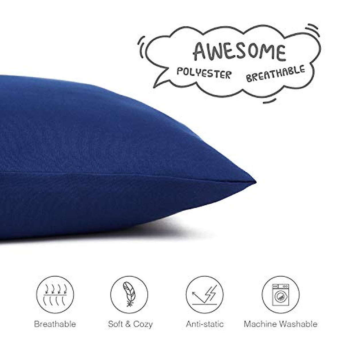 EXQ Home Toddler Pillowcases 14x20 Travel Pillow Case Set of 2, Small Pillow Case Fits Baby Pillow Sized 12x16, 13x18, Kids Pillowcases 2 Pack Machine Washable with Envelope Closure(Navy)