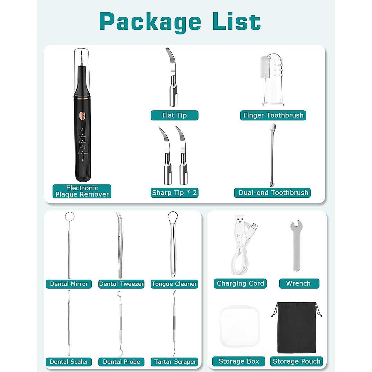 Petbank Dog Teeth Cleaning Kit 12-in-1, Pet Ultrasonic Canine Plaque Remover for Teeth with LED Light, 5 Cleaning Mode, USB Charge Dog Toothbrush Tool with Dental Tools Scaler Scraper