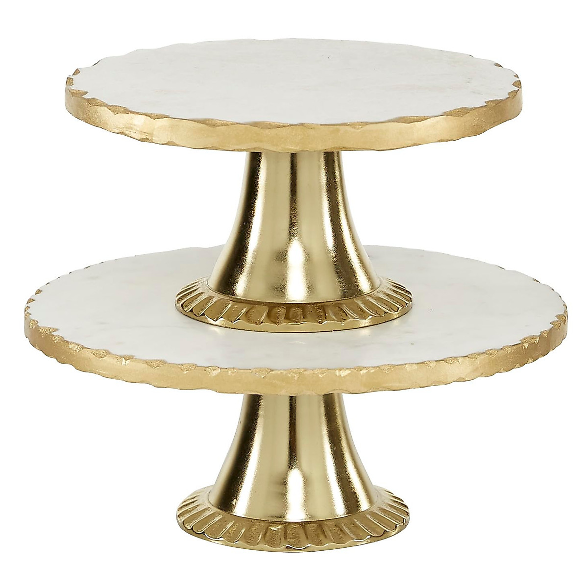 Deco 79 Marble Cake Stand with Gold Base, Set of 2 12", 10"W, White