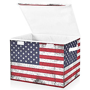 innewgogo American Flag Grunge Style Storage Bins with Lids for Organizing Organizer Containers with Handles Oxford Cloth Storage Cube Box for Living Room